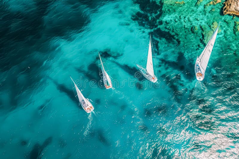 Group of Sailboats are Sailing in the Ocean. Stock Photo - Image of ...