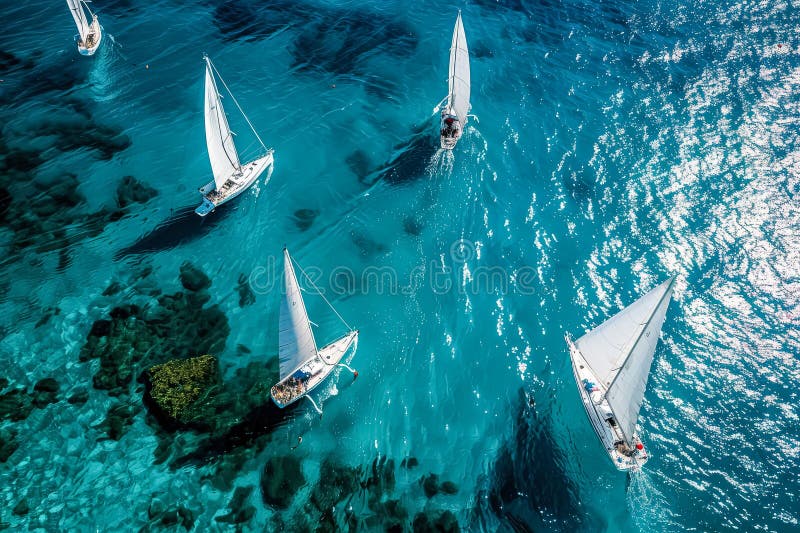 Group of Sailboats are Sailing in the Ocean. Stock Photo - Image of ...