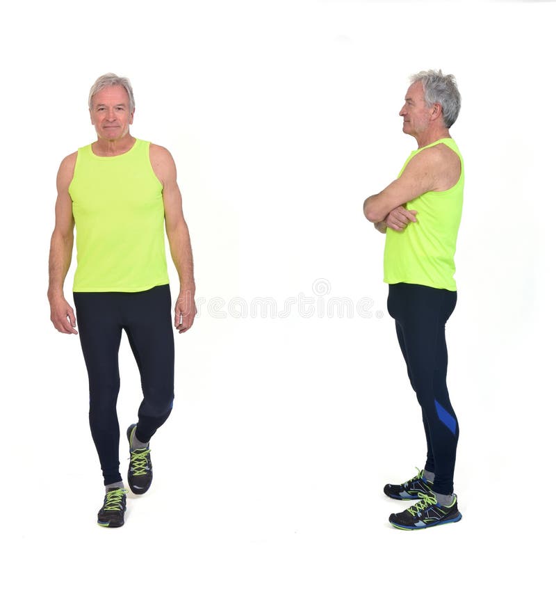 Front and Side View of Same Men Walking on White Stock Image - Image of ...
