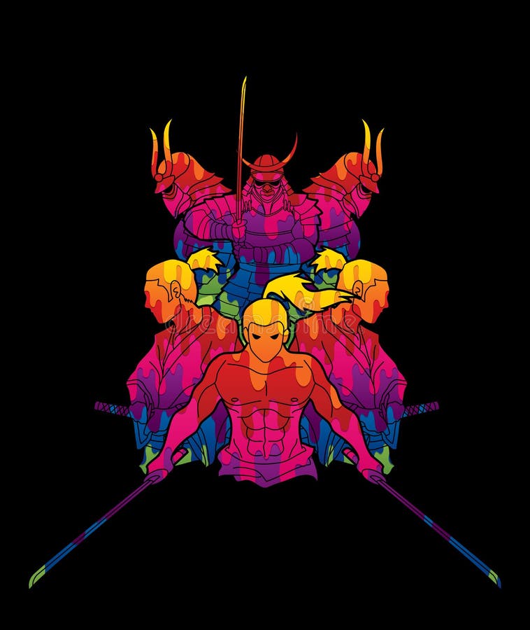 Group of Samurai Warrior with Weapons Action Cartoon Graphic Vector ...