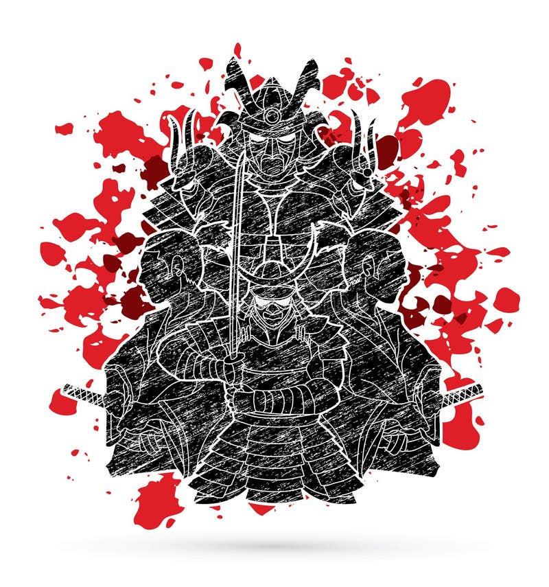 Group of Samurai, Ready To Fight Composition Graphic Vector. Stock ...