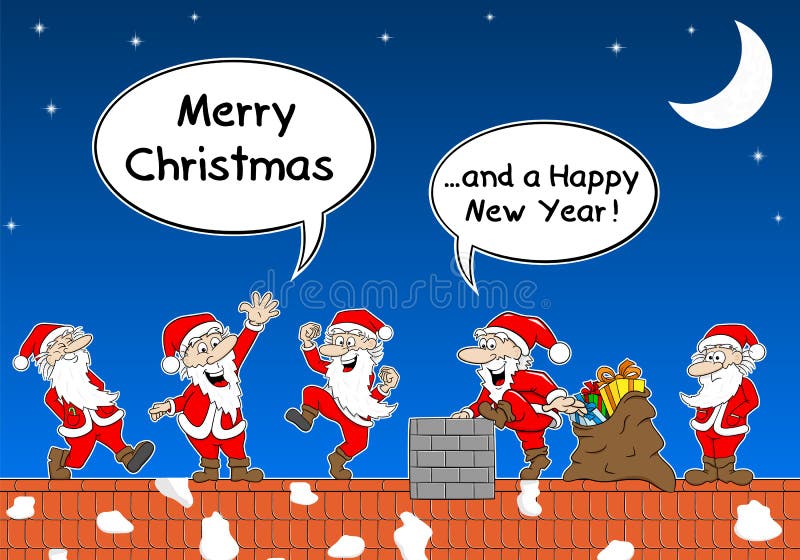 Group of Santas at Work on a Roof Stock Vector - Illustration of claus ...