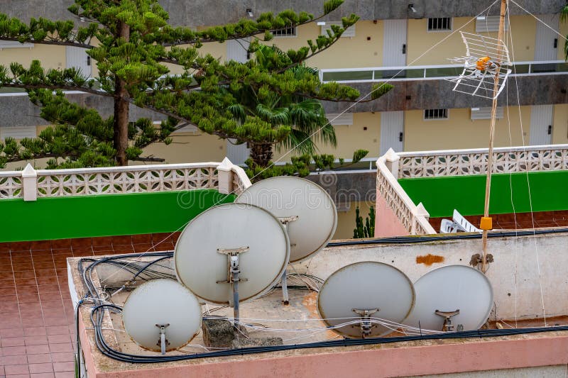 Group Satellite Dishes Rooftop Stock Photos - Free & Royalty-Free Stock ...