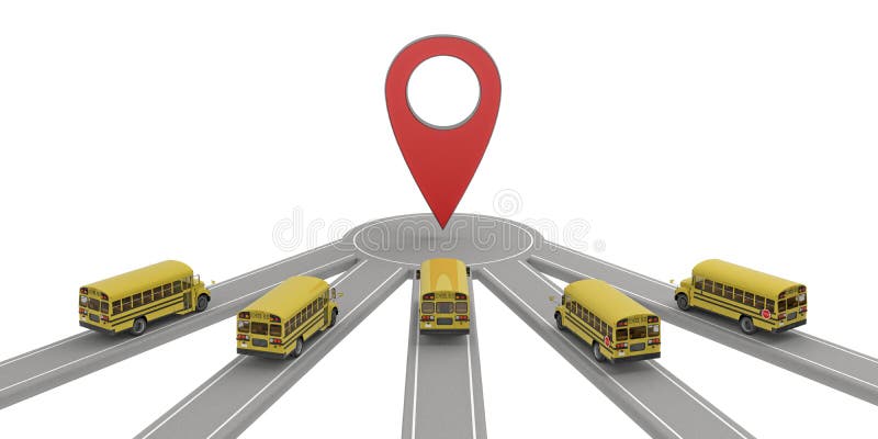 Group of School Buses Rides in One Destination Stock Illustration ...