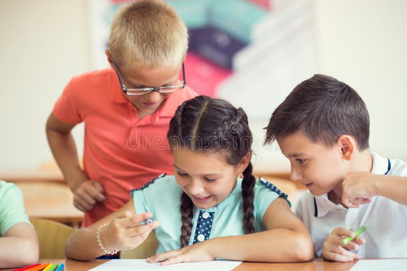 Group of School Children Learning at Klassroom in School Stock Image ...