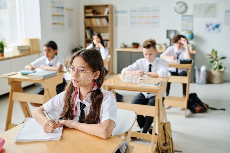 Group of School Children Studying in School Stock Photo - Image of ...