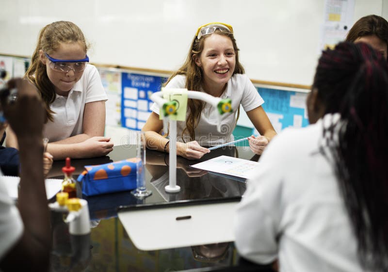 Group of School Girls Learning Science Class Stock Image - Image of ...