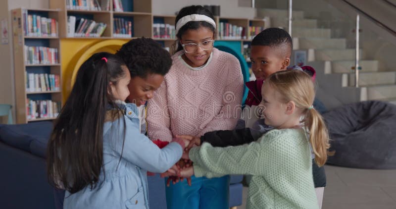 Group, School Kids and Circle with Hands Stack for Motivation ...