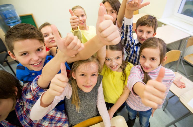 Group of School Kids Showing Thumbs Up Stock Image - Image of classroom ...