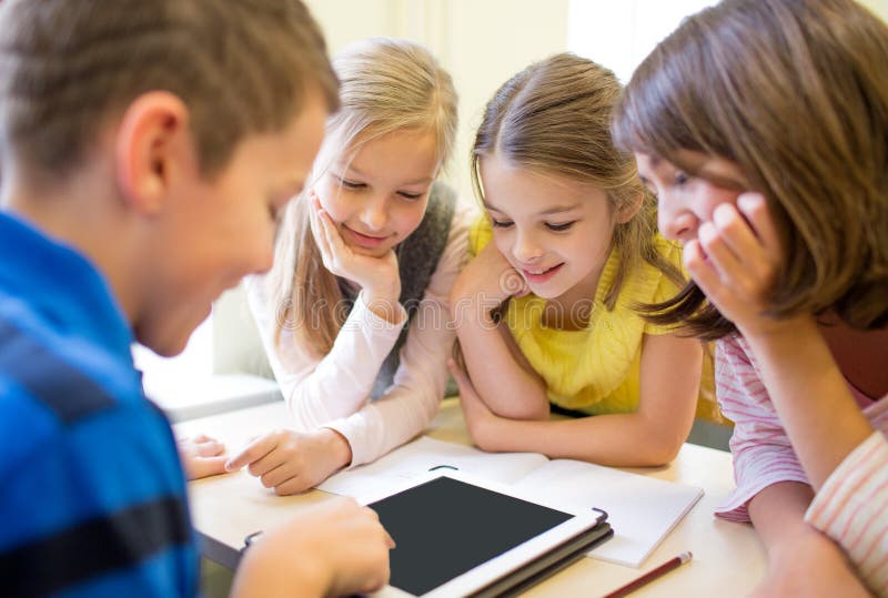 Group of School Kids with Tablet Pc in Classroom Stock Image - Image of ...