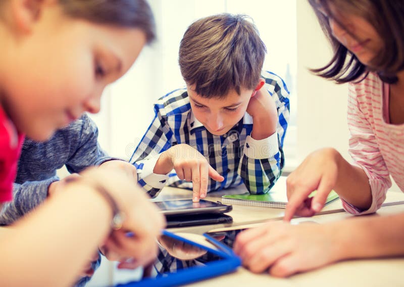 Group of Kids with Teacher and Tablet Pc at School Stock Photo - Image ...