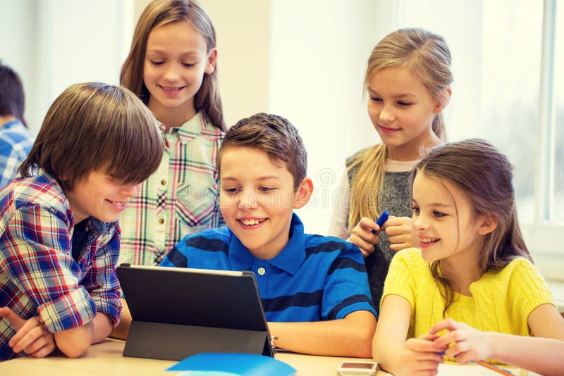 Group of School Kids with Tablet Pc in Classroom Stock Image - Image of ...