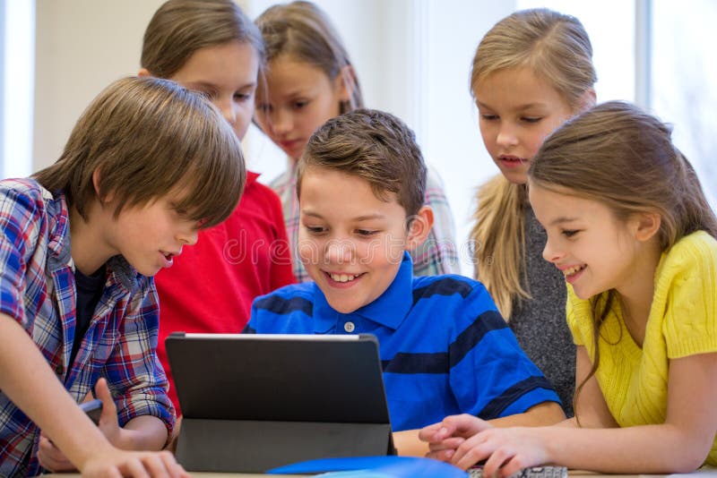 Kids with Tablet Pc Programming at Robotics School Stock Image - Image ...