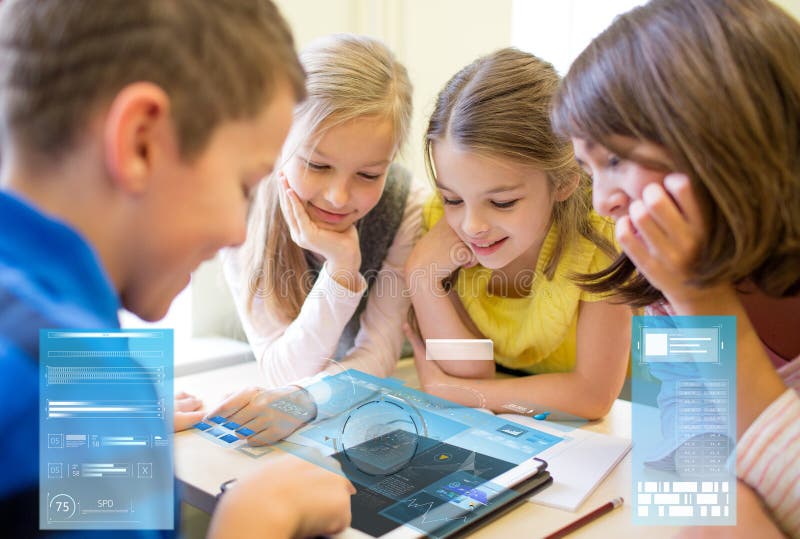 Group of School Kids with Tablet Pc in Classroom Stock Image - Image of ...