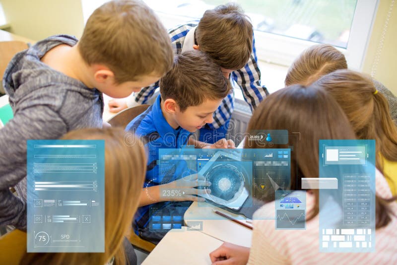 Group of School Kids with Tablet Pc in Classroom Stock Image - Image of ...