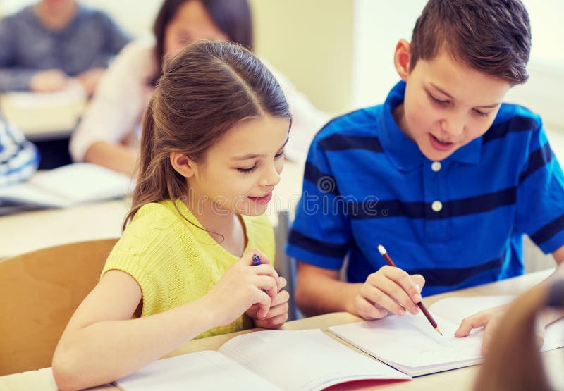 Group of School Kids Writing Test in Classroom Stock Image - Image of ...