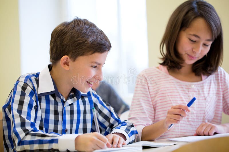 Group of School Kids Writing Test in Classroom Stock Image - Image of ...