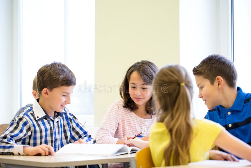 Group of School Kids Writing Test in Classroom Stock Image - Image of ...