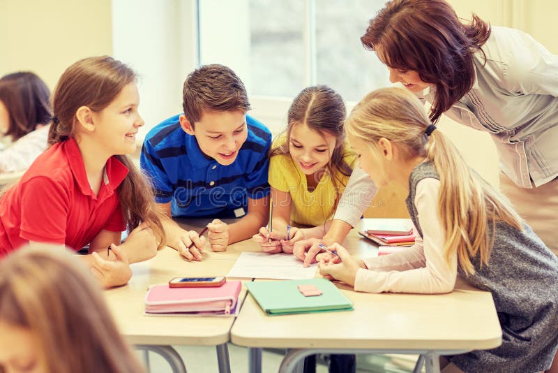 Group of School Kids Writing Test in Classroom Stock Image - Image of ...
