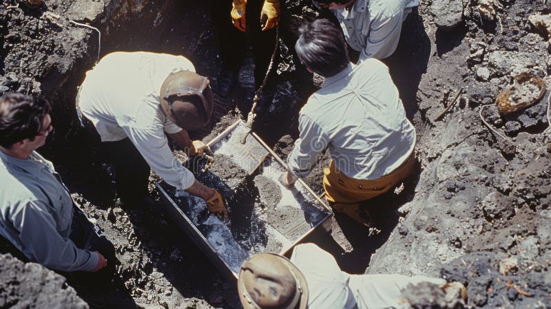 A Group of Scientists Carefully Lower the Time Capsule into a Deep Hole ...