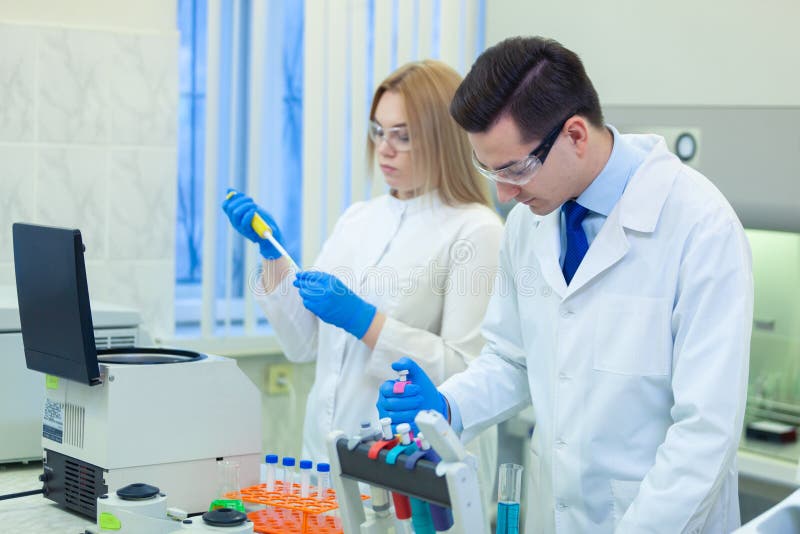 A Group of Scientists Conducts Research in a Scientific Laboratory ...