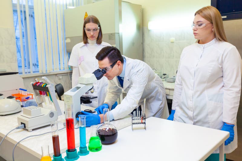 A Group of Scientists Conducts Research in a Scientific Laboratory ...