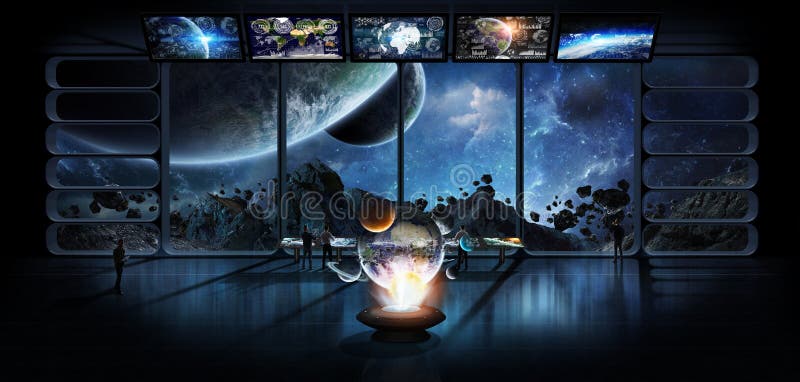 Group of Scientists Observing the Solar System 3D Rendering Elem Stock ...