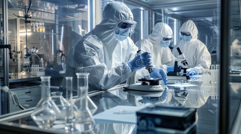 Scientists in Protective Suits Working in a Laboratory Stock Image ...