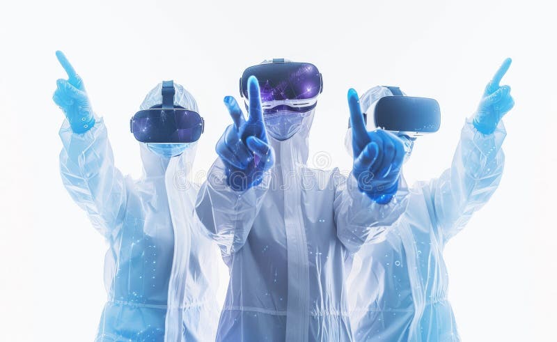 Group of Scientists Using VR Technology for Research in Futuristic Lab ...