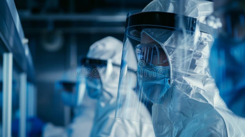 A Group of Scientists Wearing Protective Gear in a Lab Working Together ...