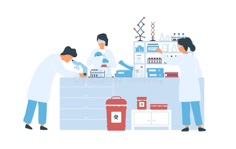 Group of Scientists in White Coat Working in Science Lab Vector Flat ... Group of Scientists in White Coat Working in Science Lab Vector Flat ...