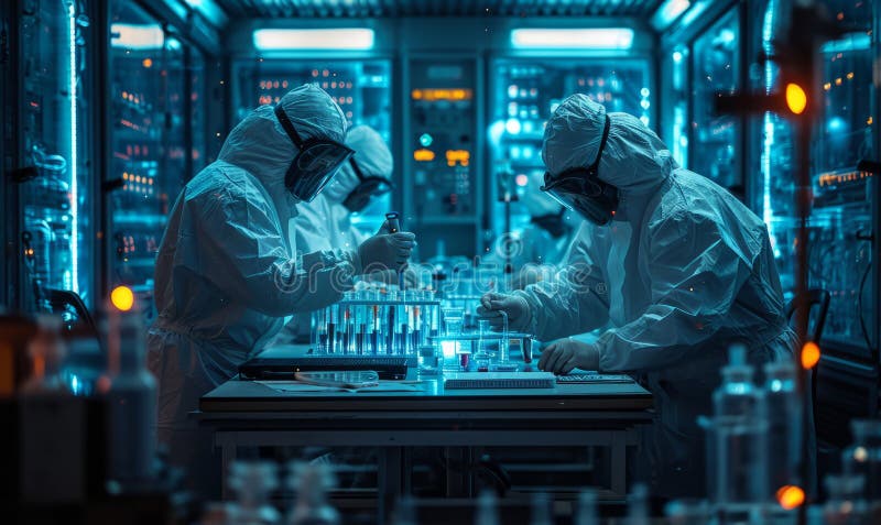 A Group of Scientists Working. Two Men in White Lab Coats Diligently ...