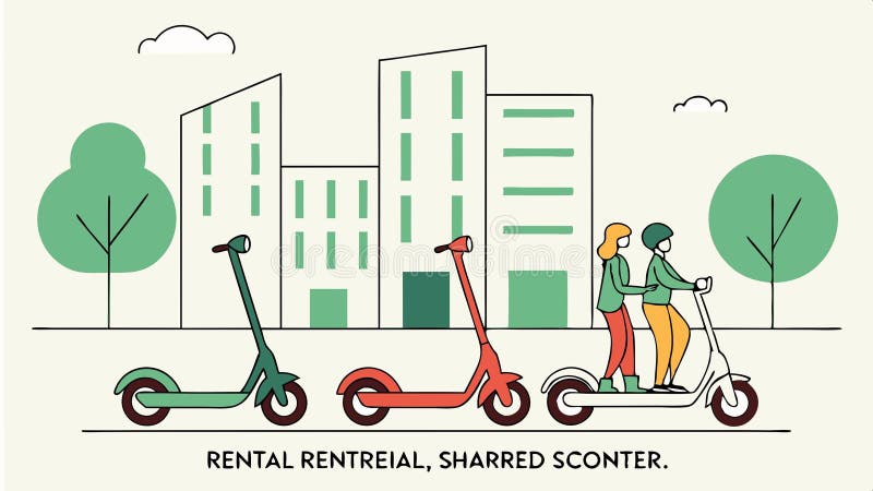 Group of Scooters Parked, Shared Mobility and Urban Transport. Vector ...