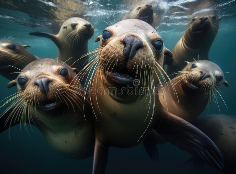 A group of sea seals stock illustration. Illustration of blue - 290030719