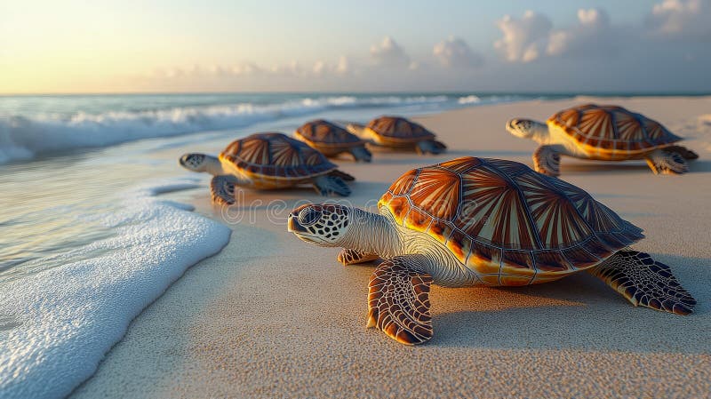 A Group of Sea Turtles Bask on a Sandy Beach Stock Photo - Image of ...