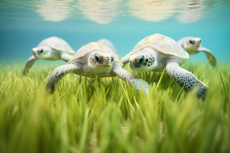 Group of Sea Turtles Feeding on Seagrass Stock Illustration ...