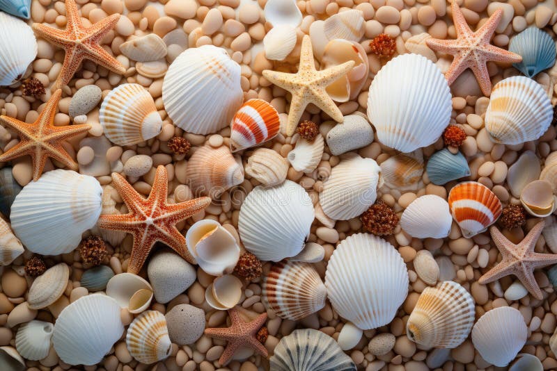 Group of Seashells and Rocks on Sand Stock Image - Image of design ...