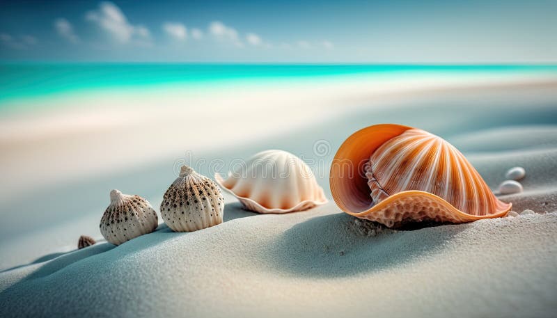 A Group of Seashells on a Sandy Beach Near the Ocean. Generative Ai ...