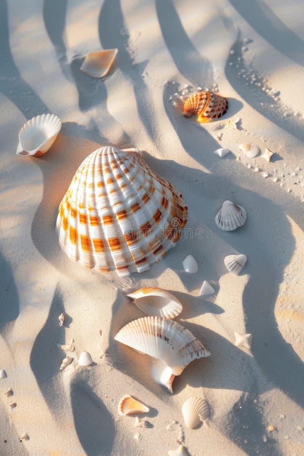 Group of Seashells Scattered on a Sandy Beach, Perfect for Summer ...