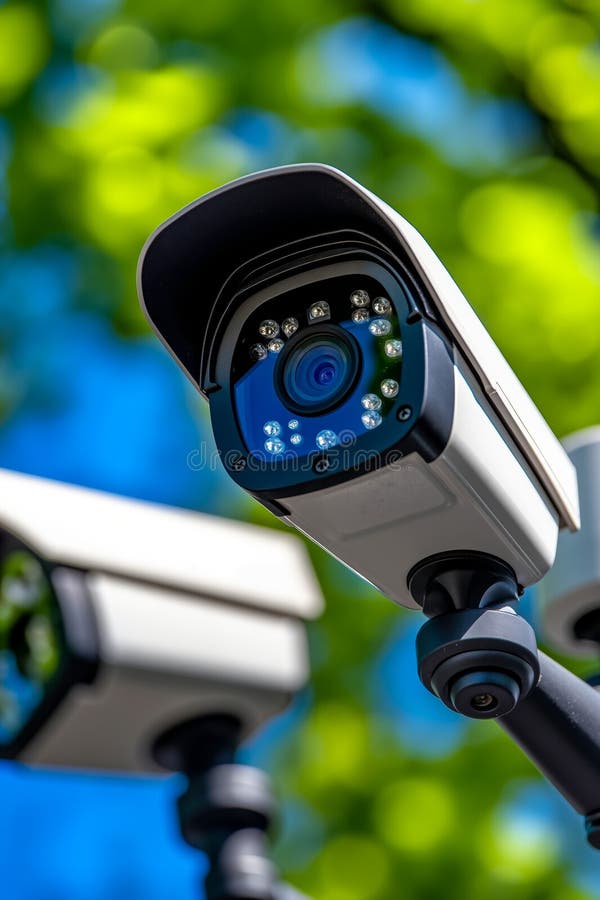 A Group of Security Cameras Sitting on Top of a Pole Stock Photo ...