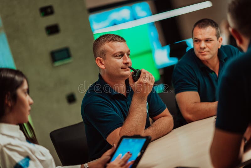Group of Security Guards Sitting and Having Briefing in the System ... Group of Security Guards Sitting and Having Briefing in the System ...