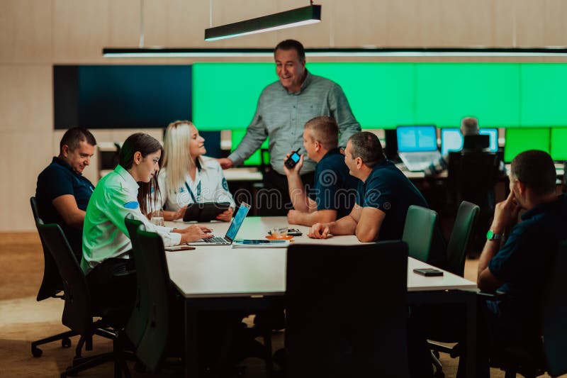 Group of Security Guards Sitting and Having Briefing in the System ...