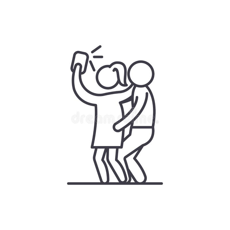 Group Selfie Line Icon Concept Group Selfie Flat Vector Symbol Sign