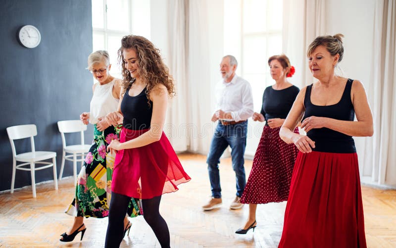 Group of Senior People in Dancing Class with Dance Teacher. Stock Photo ...