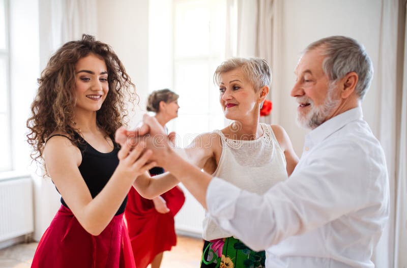 Group of Senior People in Dancing Class with Dance Teacher. Stock Image ...