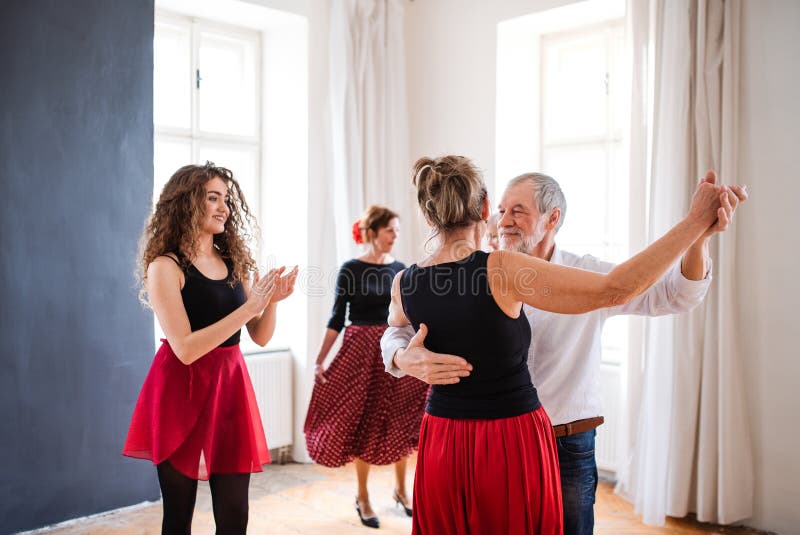 Group of Senior People in Dancing Class with Dance Teacher. Stock Image ...