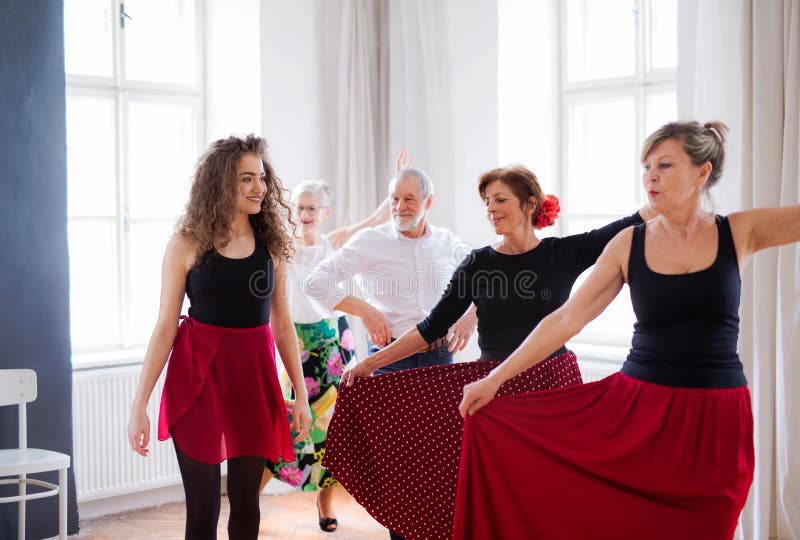 Group of Senior People in Dancing Class with Dance Teacher. Stock Photo ...