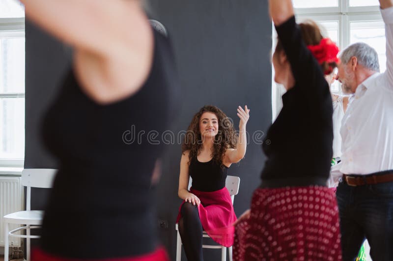 Group of Senior People in Dancing Class with Dance Teacher, a ...