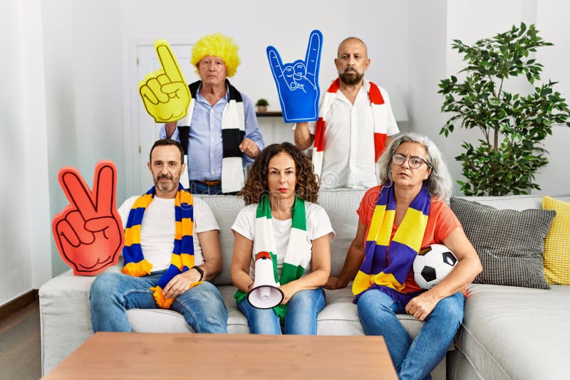 Group of Senior People Supporting Soccer Team at Home Thinking Attitude ...