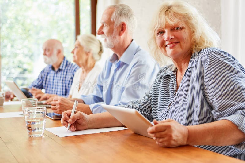 Group Of Seniors Is Learning In A Computer Course Stock Image Image